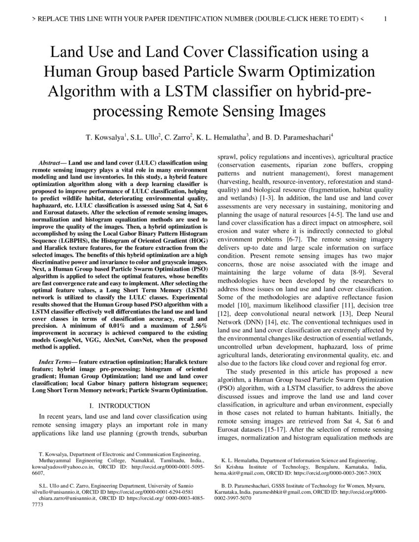 Land Use And Land Cover Classification Using A Human Group Based Particle Swarm Optimization 