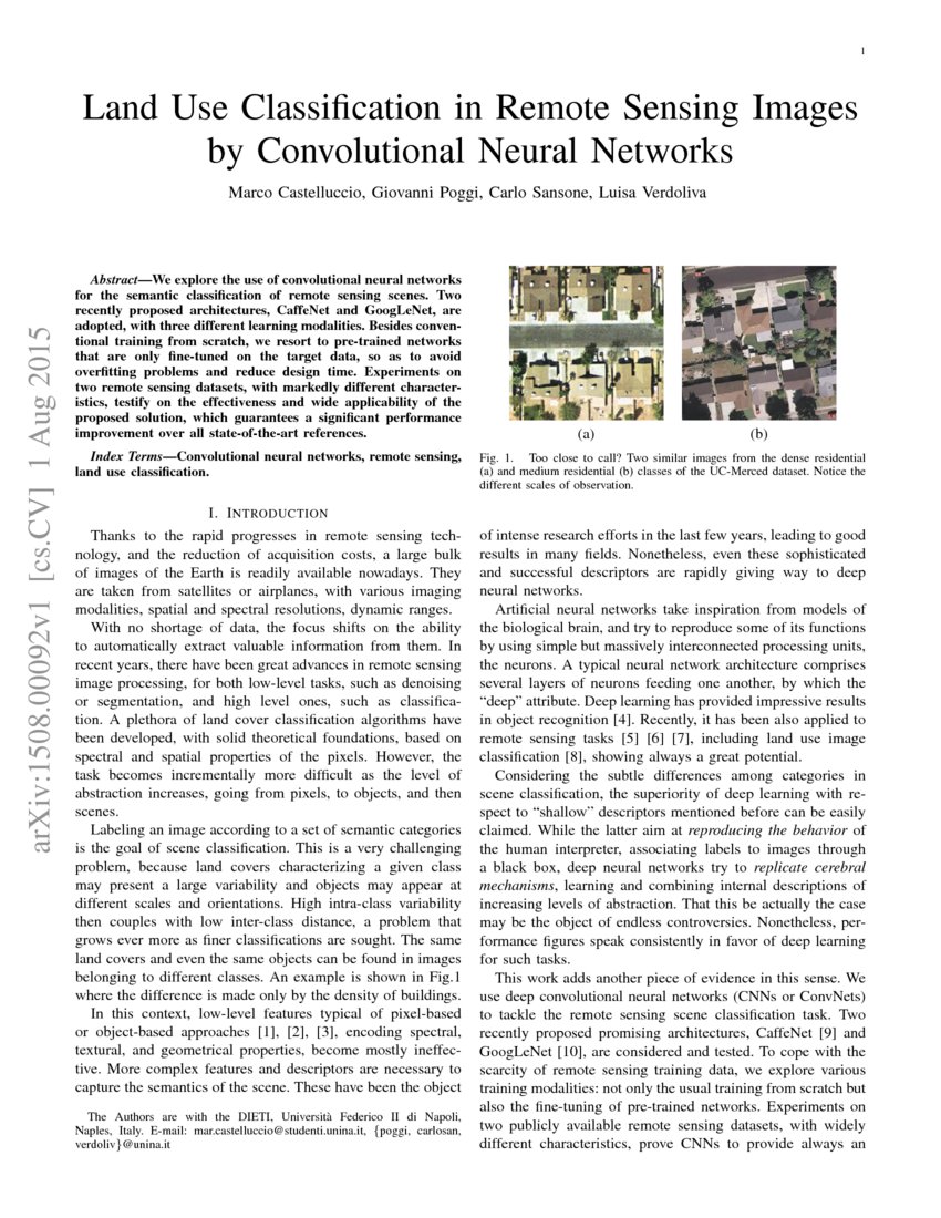 Land Use Classification In Remote Sensing Images By Convolutional