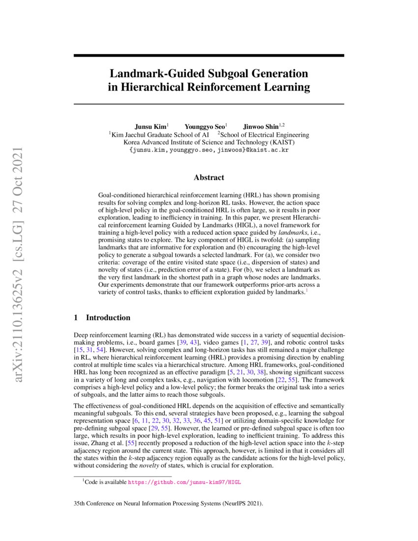 Landmark-Guided Subgoal Generation in Hierarchical Reinforcement ... Landmark-Guided Subgoal Generation in Hierarchical Reinforcement ...
