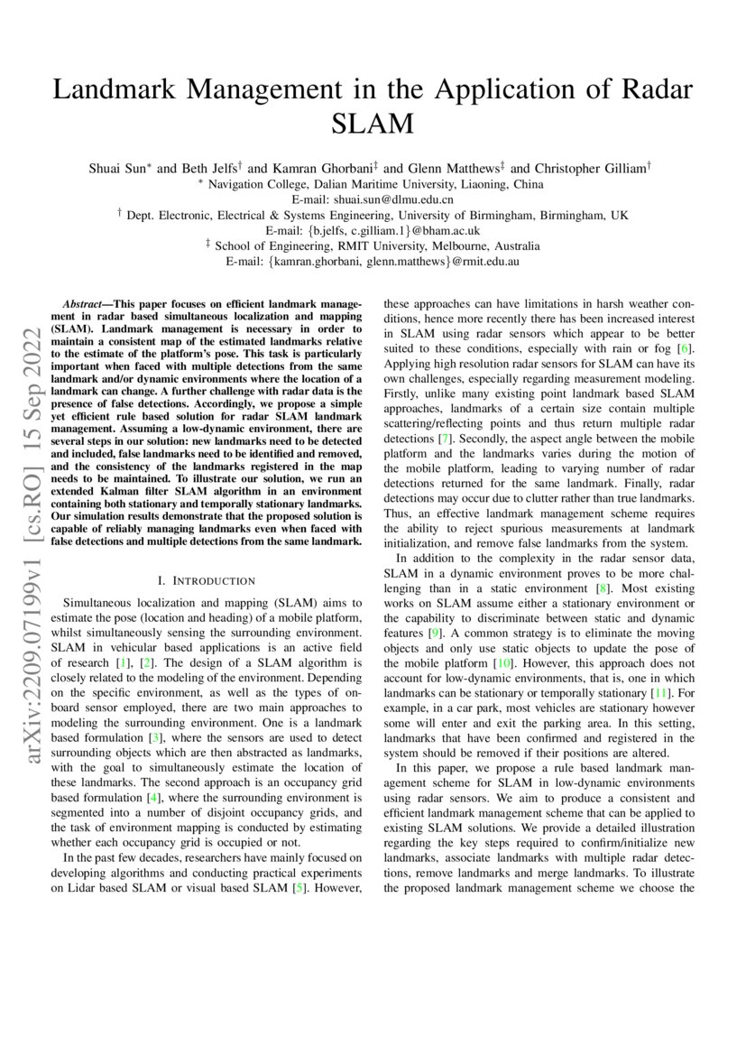 Landmark Management In The Application Of Radar Slam Deepai