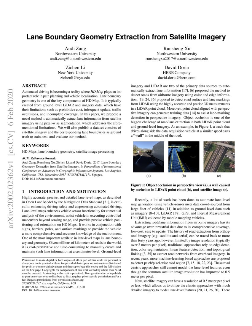 Lane Boundary Geometry Extraction from Satellite Imagery | DeepAI