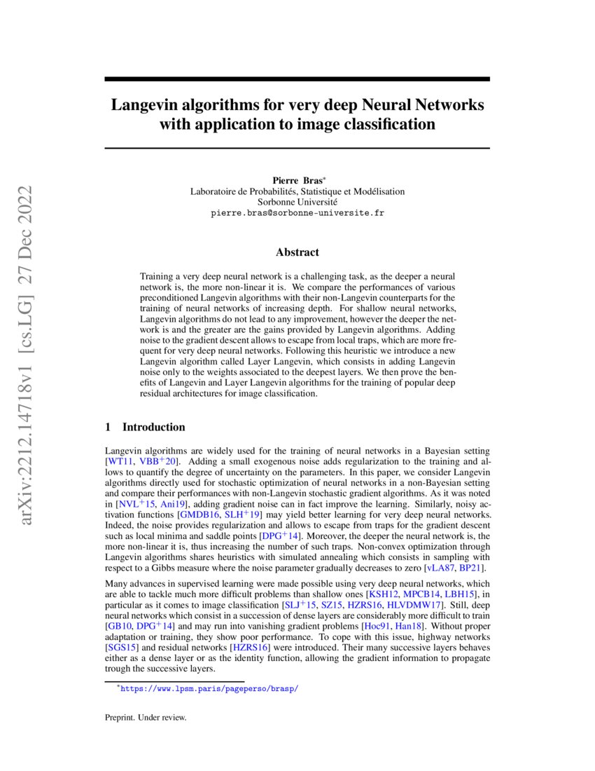 Langevin Algorithms For Very Deep Neural Networks With Application To