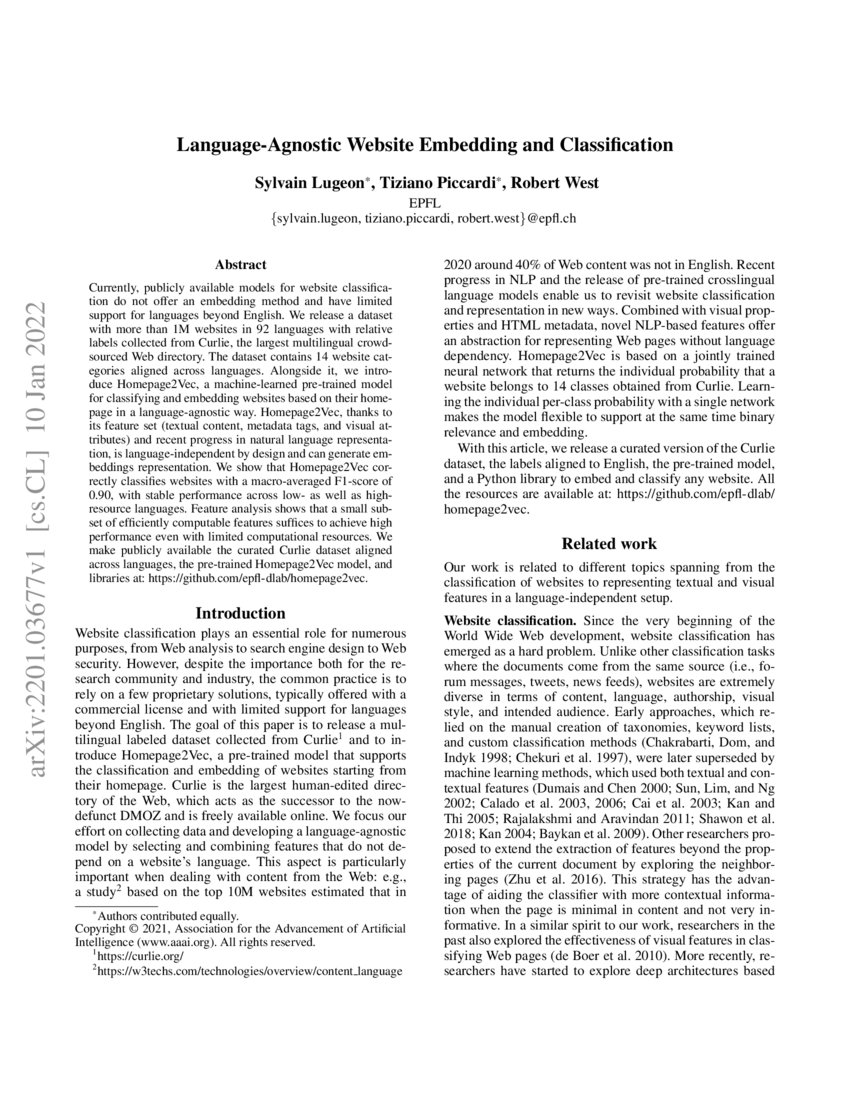 Language-Agnostic Website Embedding and Classification | DeepAI