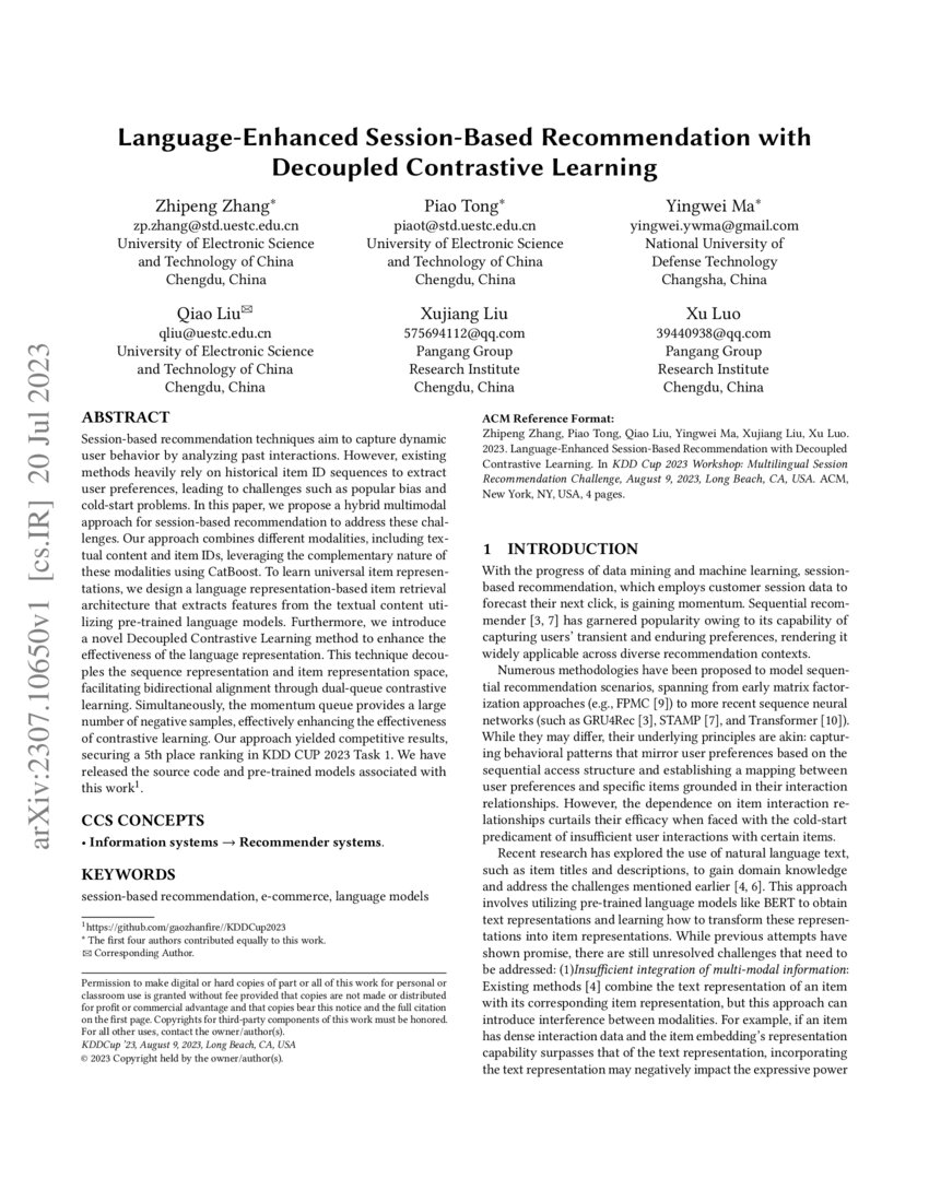 Language Enhanced Session Based Recommendation With Decoupled Contrastive Learning Deepai