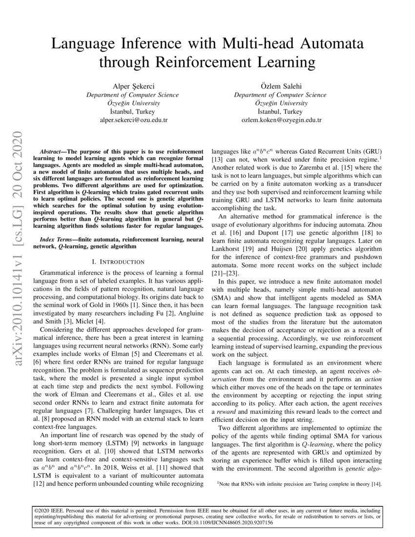 Language Inference with Multi-head Automata through Reinforcement Learning | DeepAI