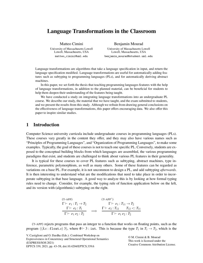 Language Transformations in the Classroom | DeepAI