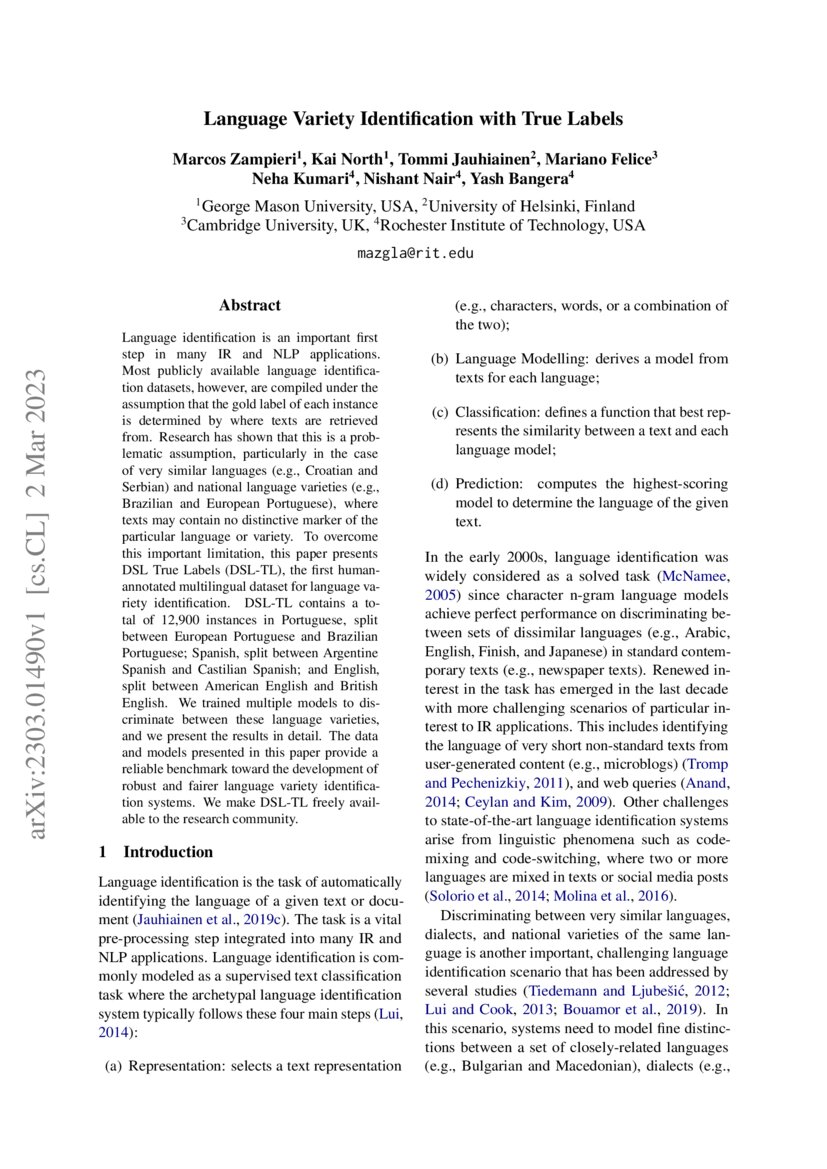 Language Variety Identification with True Labels | DeepAI