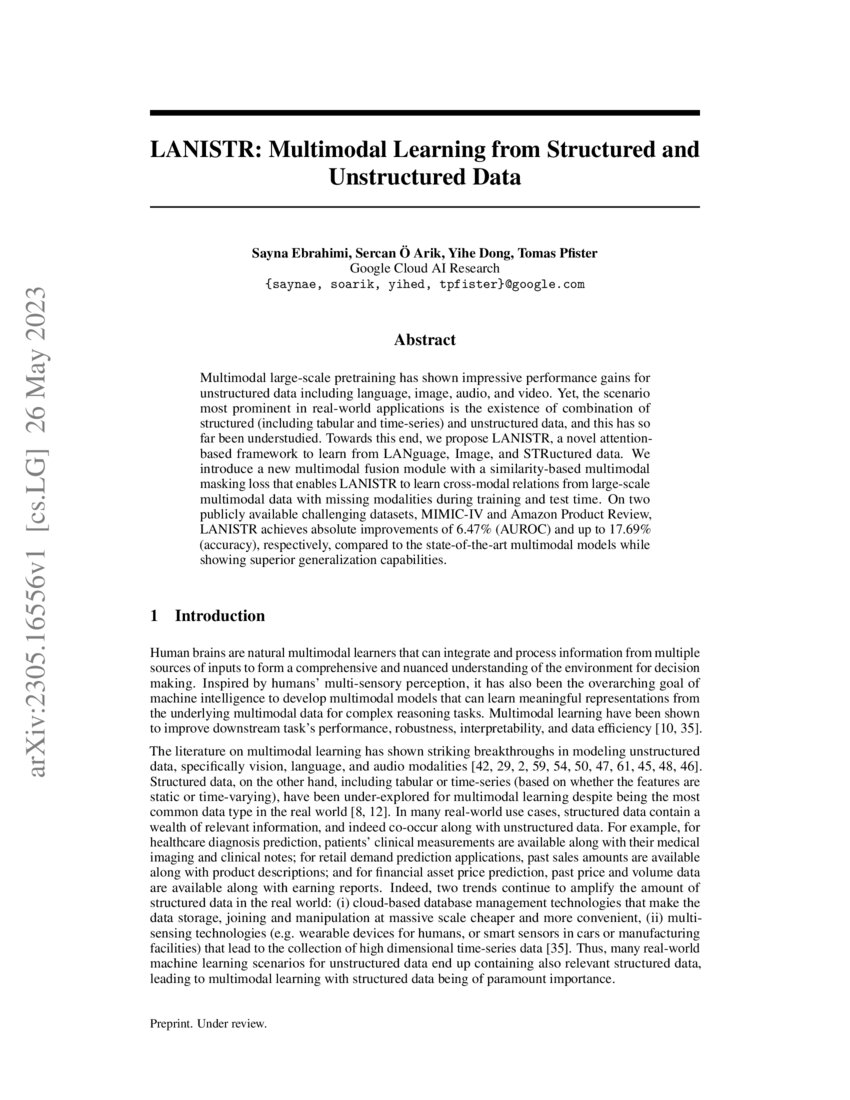 LANISTR: Multimodal Learning from Structured and Unstructured Data | DeepAI LANISTR: Multimodal Learning from Structured and Unstructured Data | DeepAI