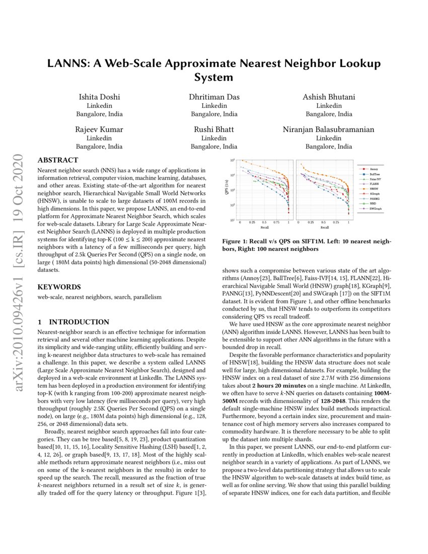 LANNS: A Web-Scale Approximate Nearest Neighbor Lookup System | DeepAI