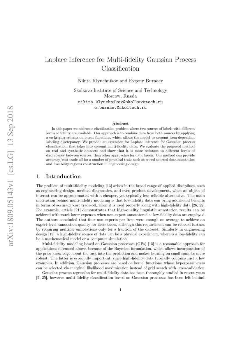 Laplace Inference for Multi-fidelity Gaussian Process Classification | DeepAI