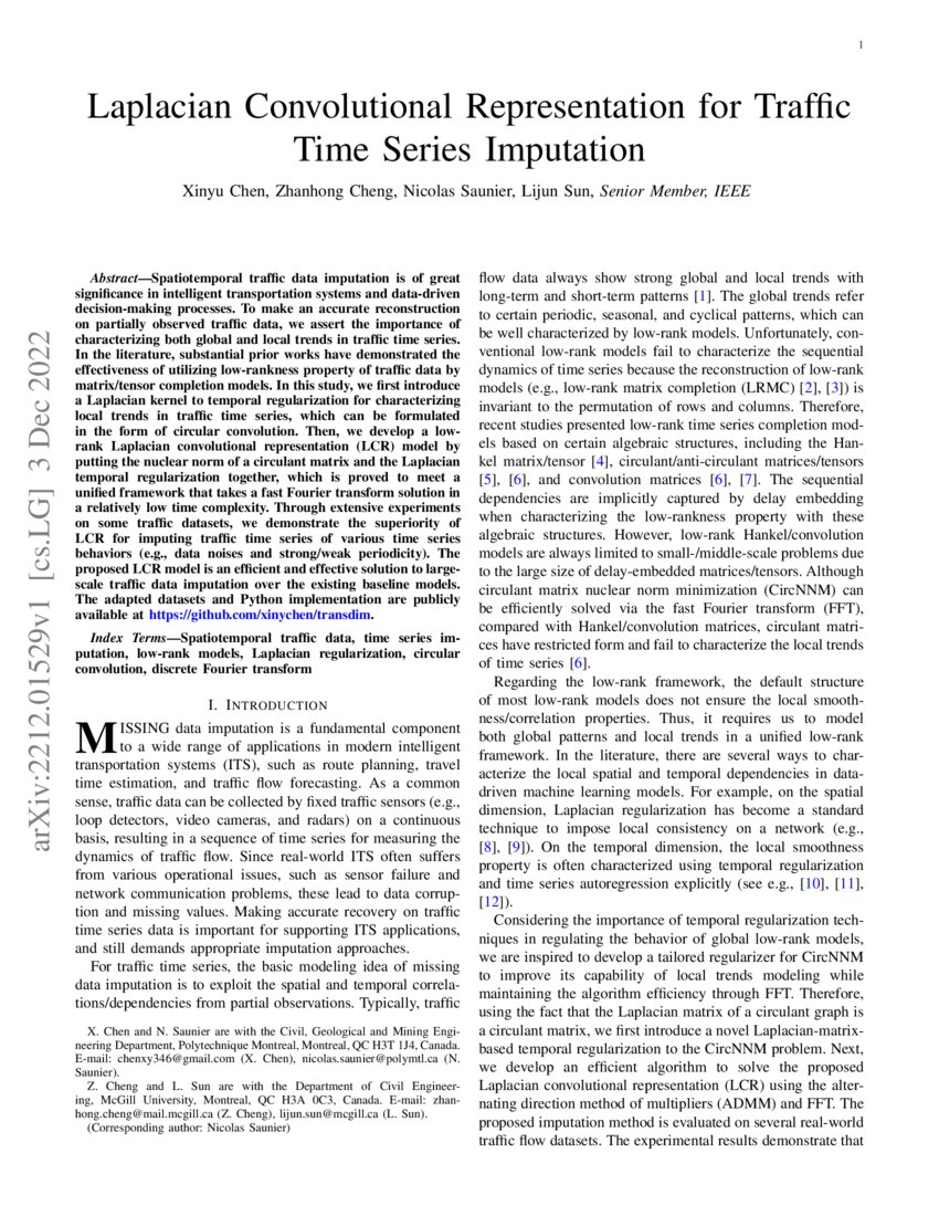 Laplacian Convolutional Representation for Traffic Time Series ...