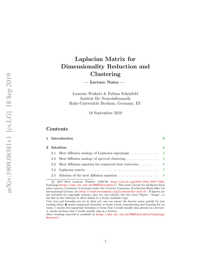 Laplacian Matrix For Dimensionality Reduction And Clustering Deepai