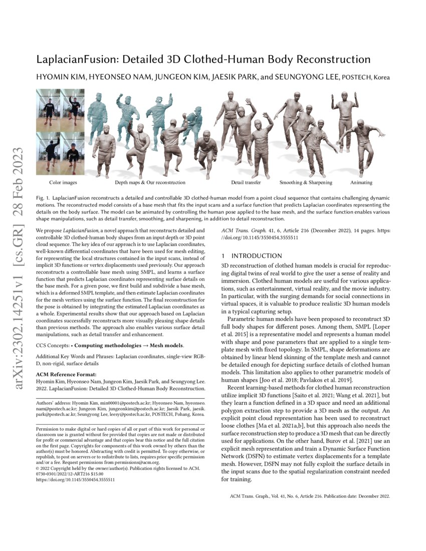 LaplacianFusion: Detailed 3D Clothed-Human Body Reconstruction | DeepAI