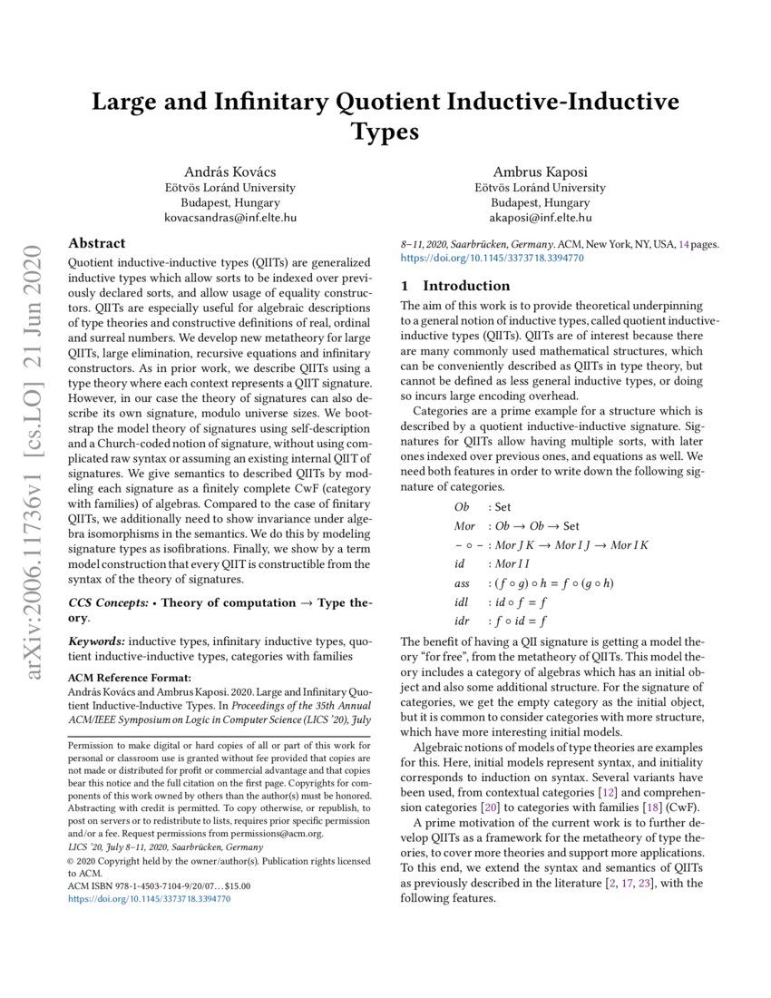 Large and Infinitary Quotient Inductive-Inductive Types | DeepAI