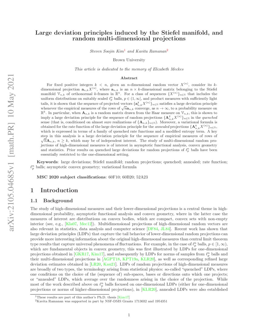 Large Deviation Principles Induced By The Stiefel Manifold And Random