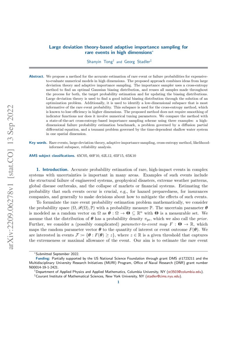 Large Deviation Theory Based Adaptive Importance Sampling For Rare Events In High Dimensions