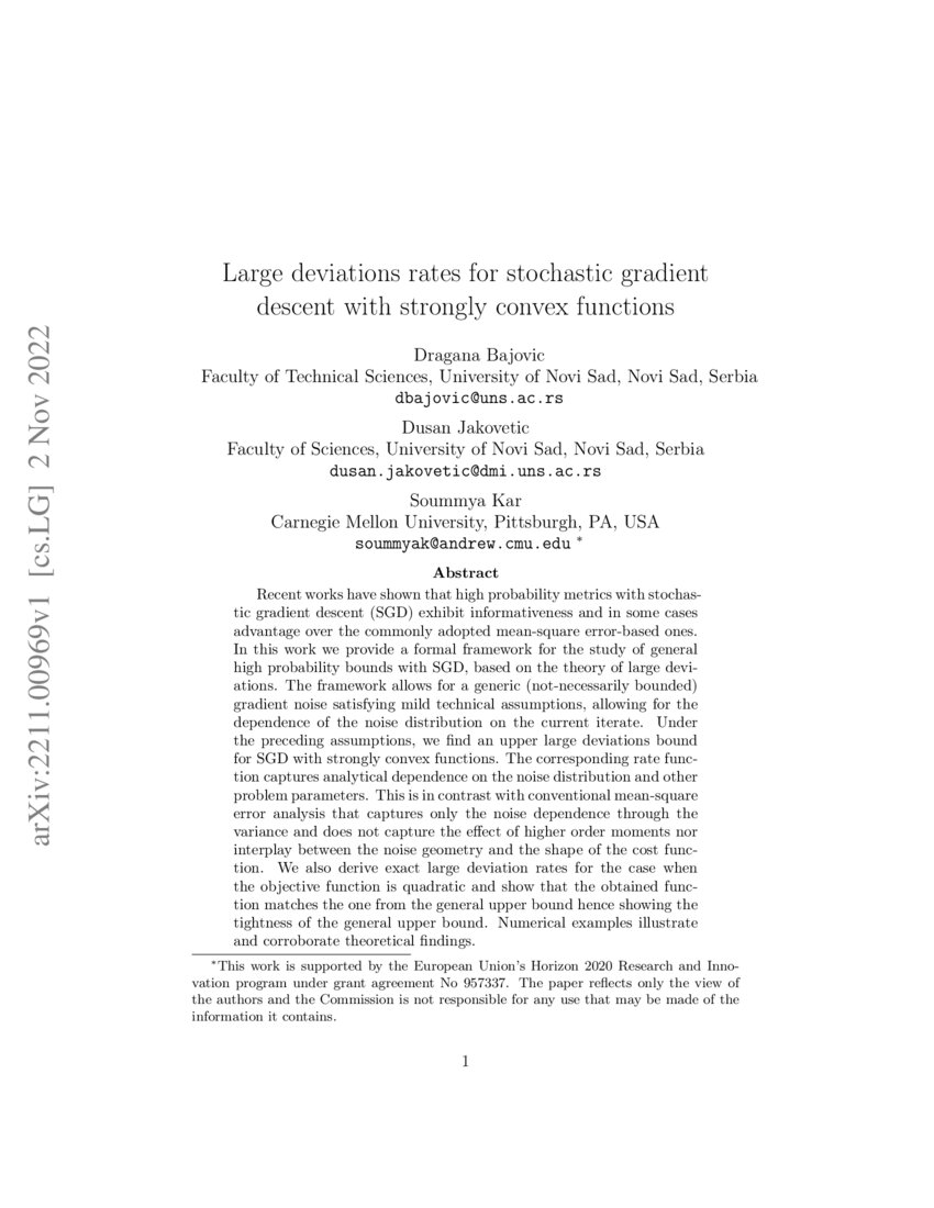 Large Deviations Rates For Stochastic Gradient Descent With Strongly