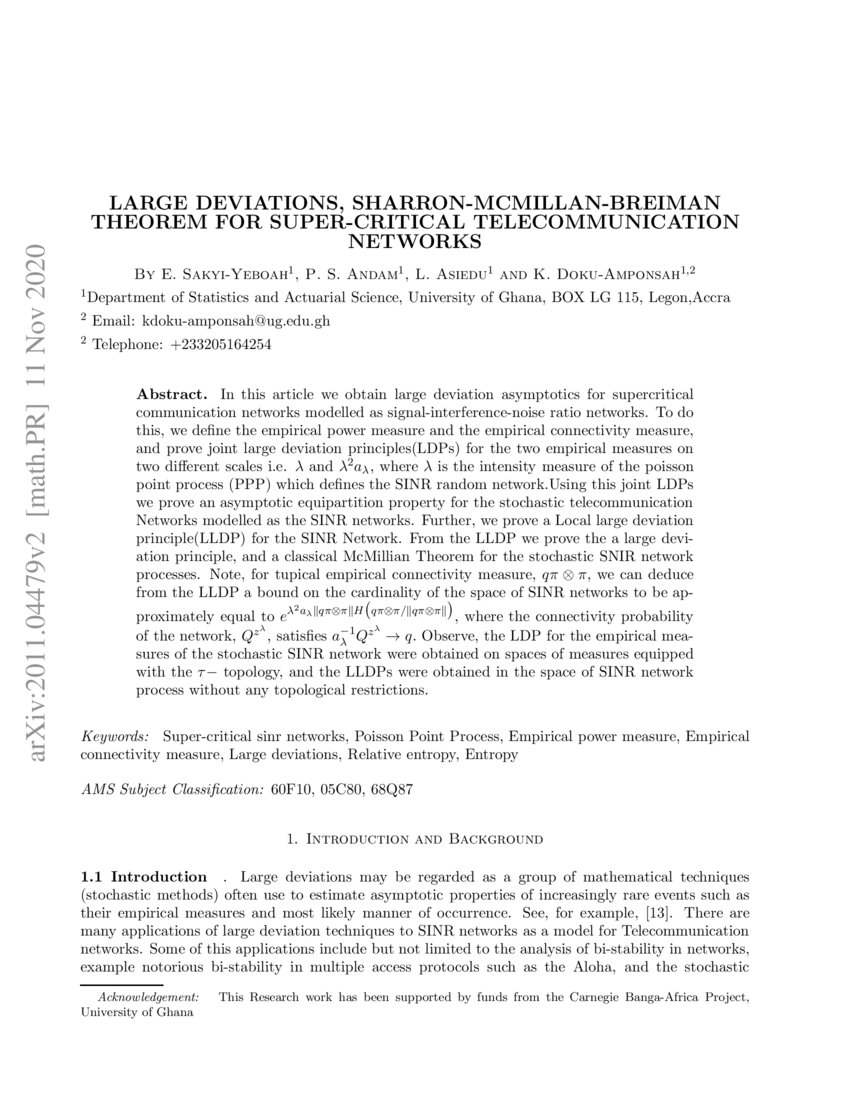 Large Deviations Sharron Mcmillan Breiman Theorem For Super Critical Telecommunication Networks