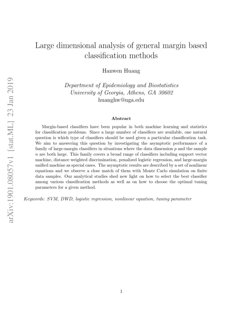 Large dimensional analysis of general margin based classification methods | DeepAI