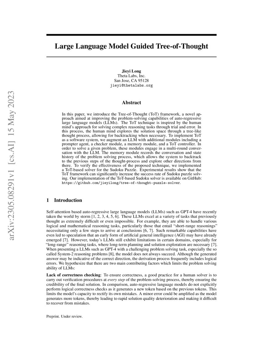 Large Language Model Guided Tree-of-Thought | DeepAI