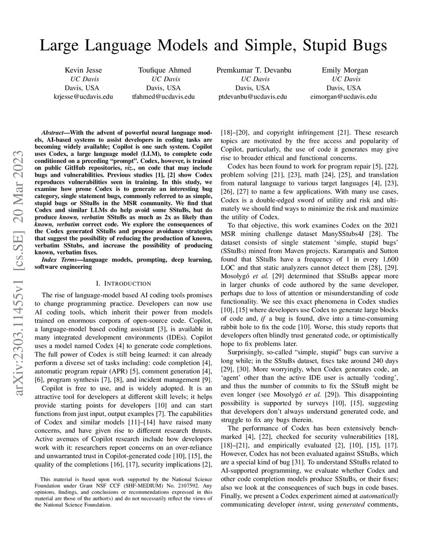 Large Language Models and Simple, Stupid Bugs | DeepAI