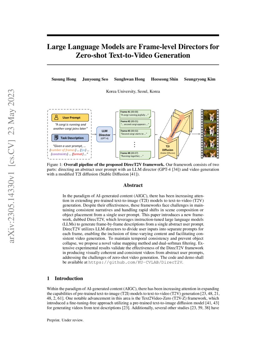 Large Language Models are Frame-level Directors for Zero-shot Text-to-Video Generation | DeepAI
