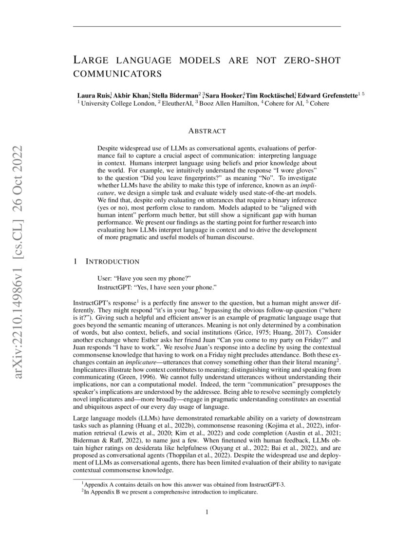 Large language models are not zero-shot communicators | DeepAI