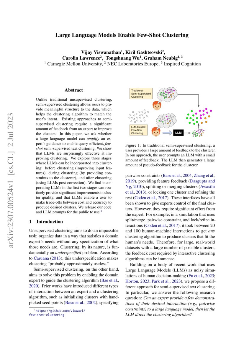 Large Language Models Enable Few Shot Clustering Deepai