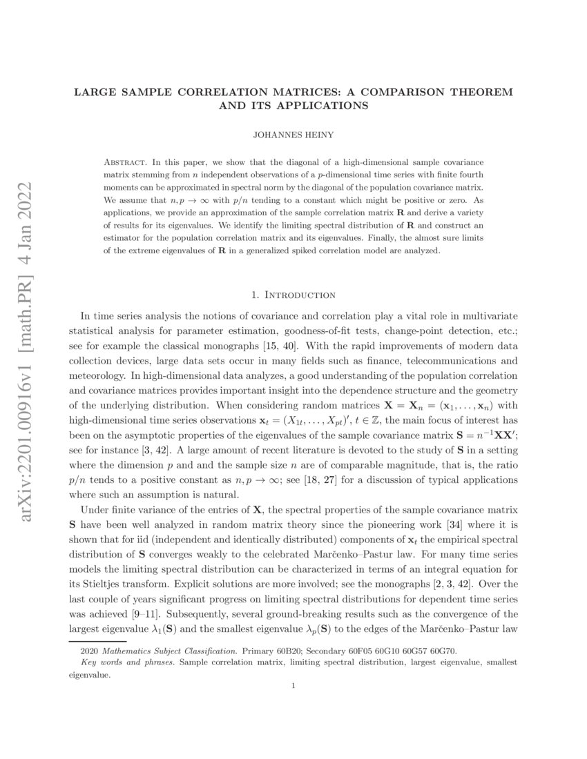 Large Sample Correlation Matrices A Comparison Theorem And Its