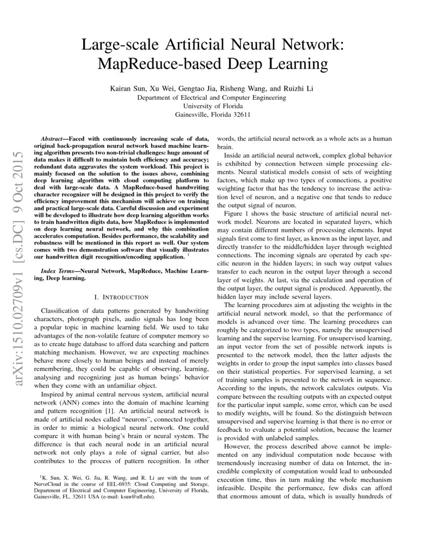 Large Scale Artificial Neural Network Mapreduce Based Deep Learning Deepai