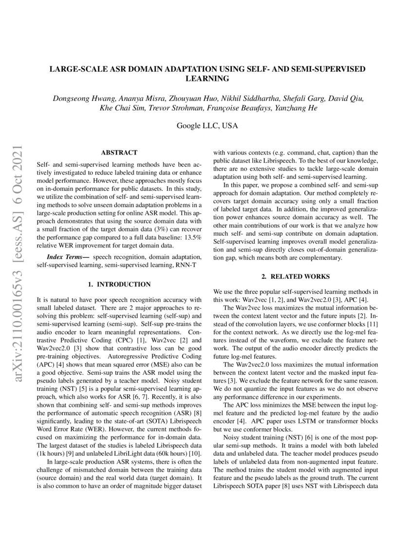 Large-scale ASR Domain Adaptation using Self- and Semi-supervised Learning | DeepAI