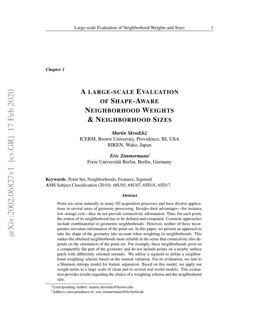 Large-Scale Evaluation of Shape-Aware Neighborhood Weights Neighborhood ...