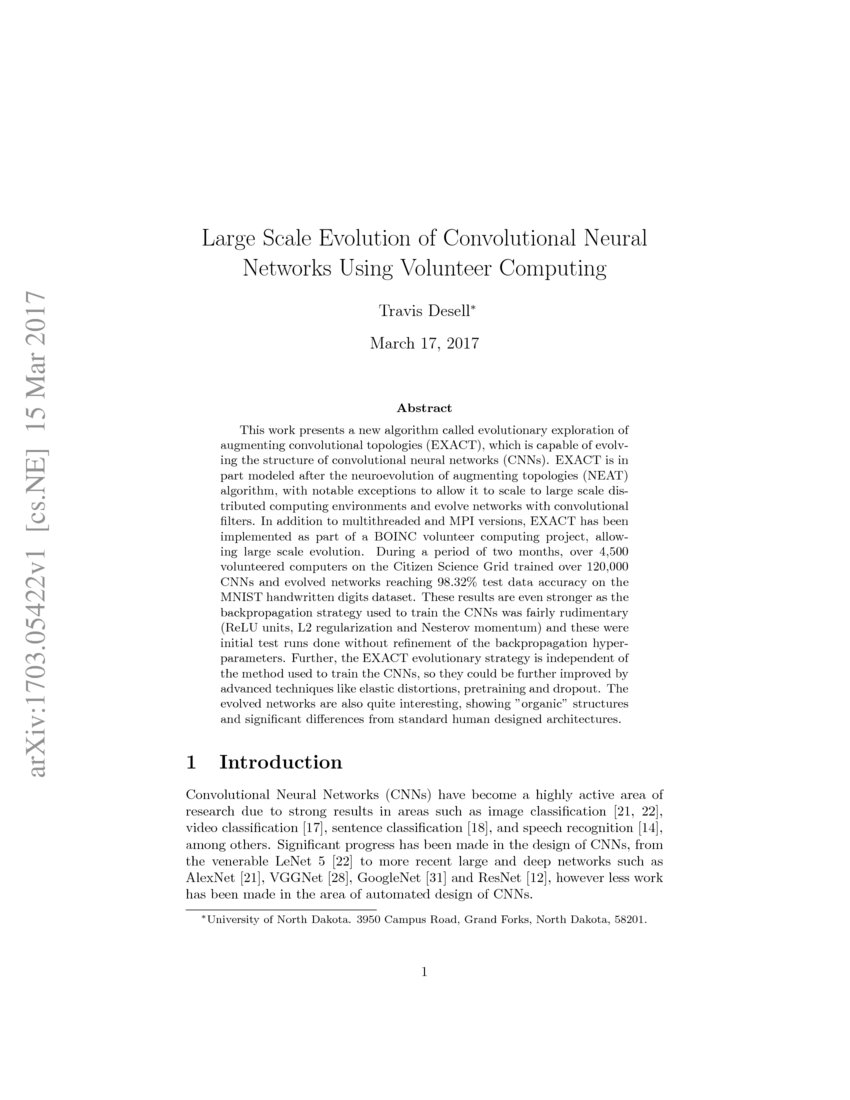 Large Scale Evolution of Convolutional Neural Networks Using Volunteer Computing | DeepAI