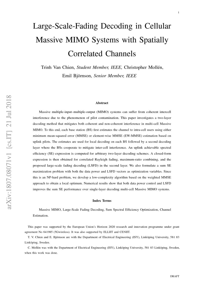 Large-Scale-Fading Decoding in Cellular Massive MIMO Systems with Spatially Correlated Channels ...