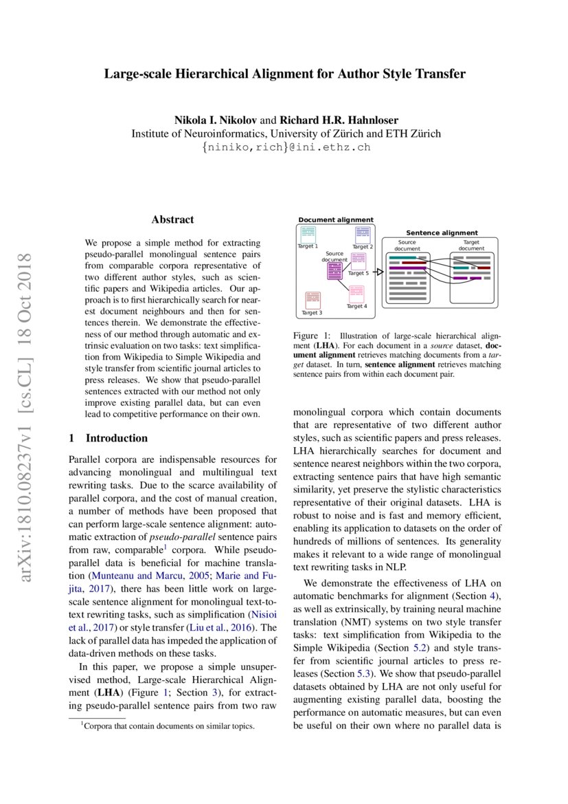 Large-scale Hierarchical Alignment for Author Style Transfer | DeepAI