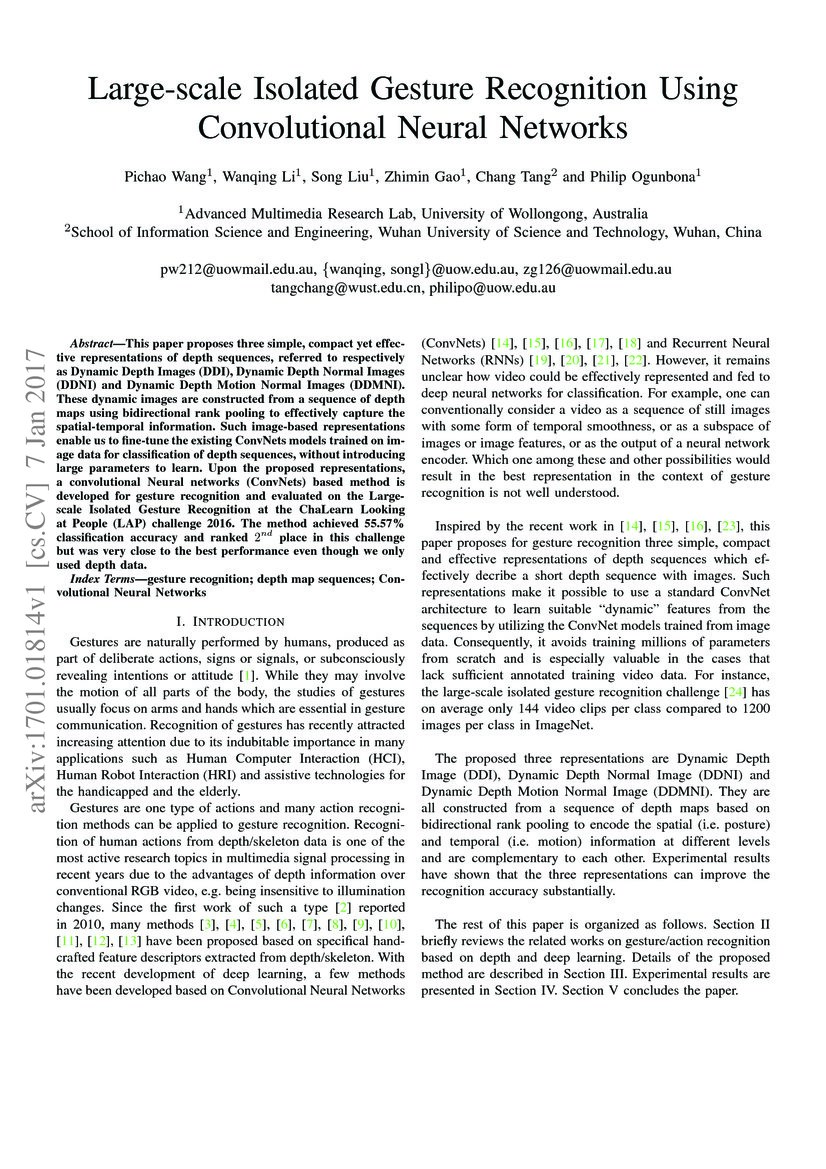 Large Scale Isolated Gesture Recognition Using Convolutional Neural Networks Deepai