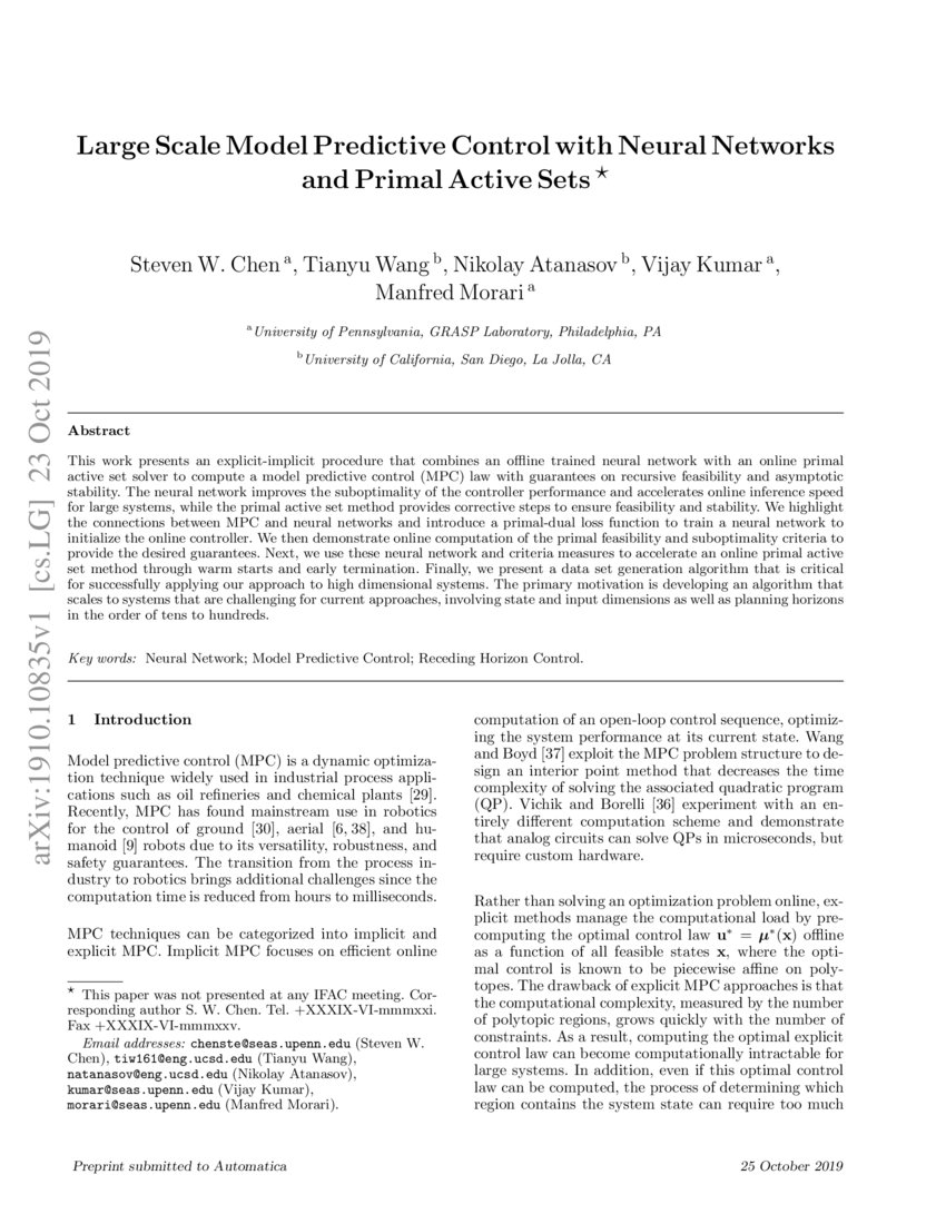 Large Scale Model Predictive Control With Neural Networks And Primal Active Sets Deepai