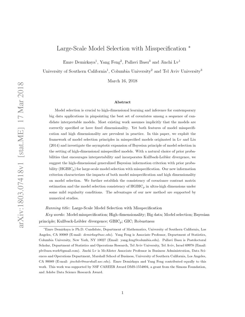 Large Scale Model Selection With Misspecification Deepai