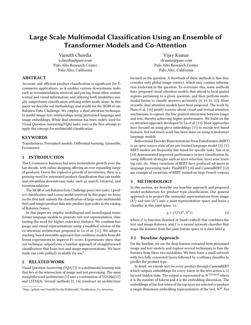 Large Scale Multimodal Classification Using An Ensemble Of Transformer Models And Co Attention