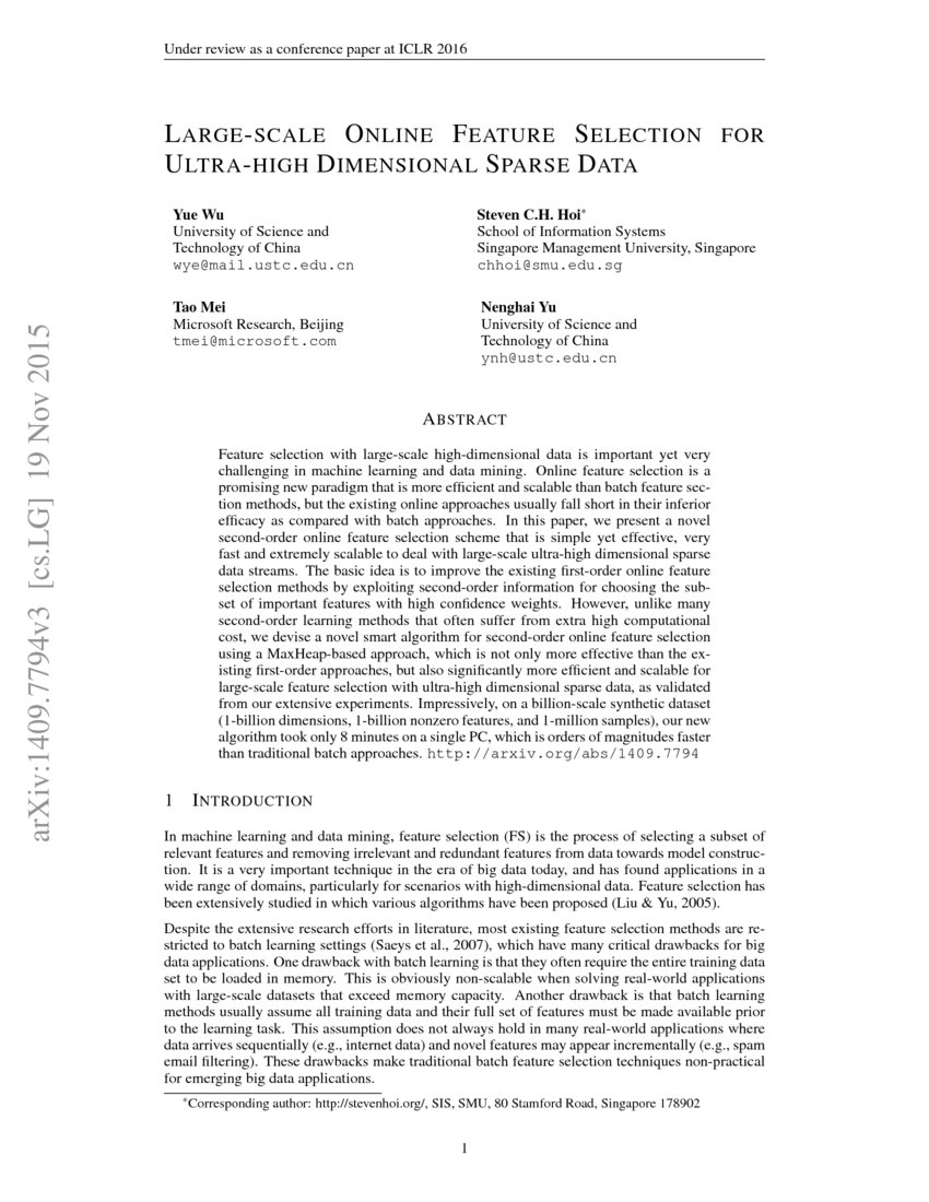 Large Scale Online Feature Selection For Ultra High Dimensional Sparse