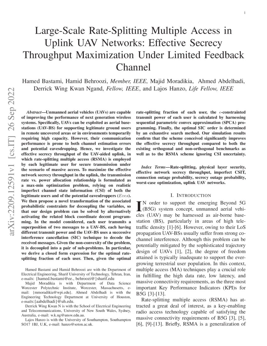 Large Scale Rate Splitting Multiple Access In Uplink Uav Networks Effective Secrecy Throughput