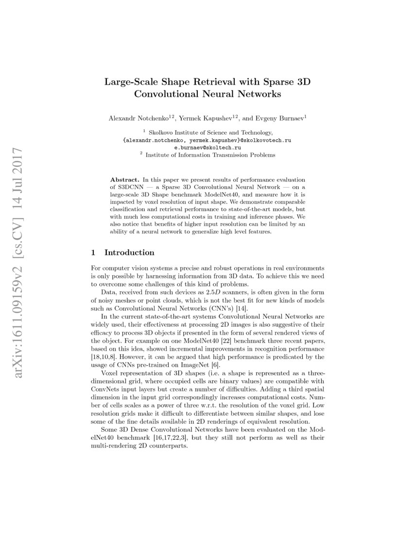 Large Scale Shape Retrieval With Sparse 3d Convolutional Neural Networks Deepai