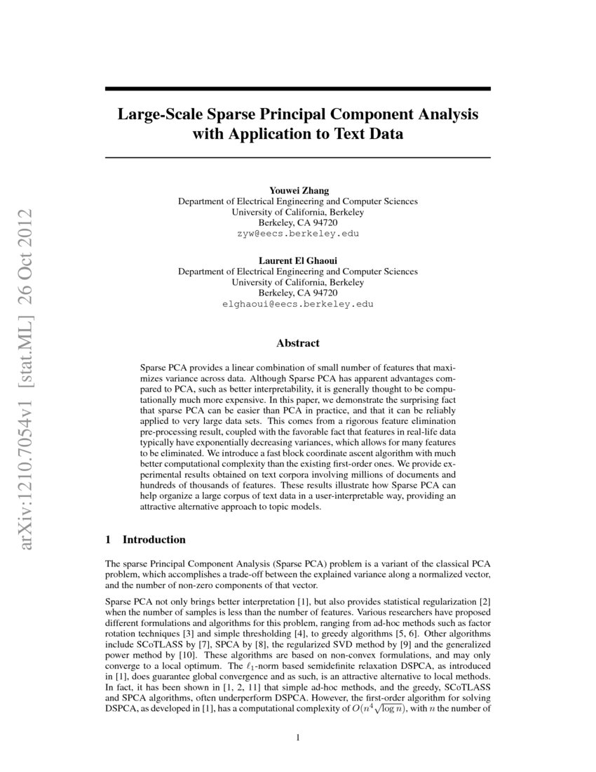 Large Scale Sparse Principal Component Analysis With Application To Text Data Deepai