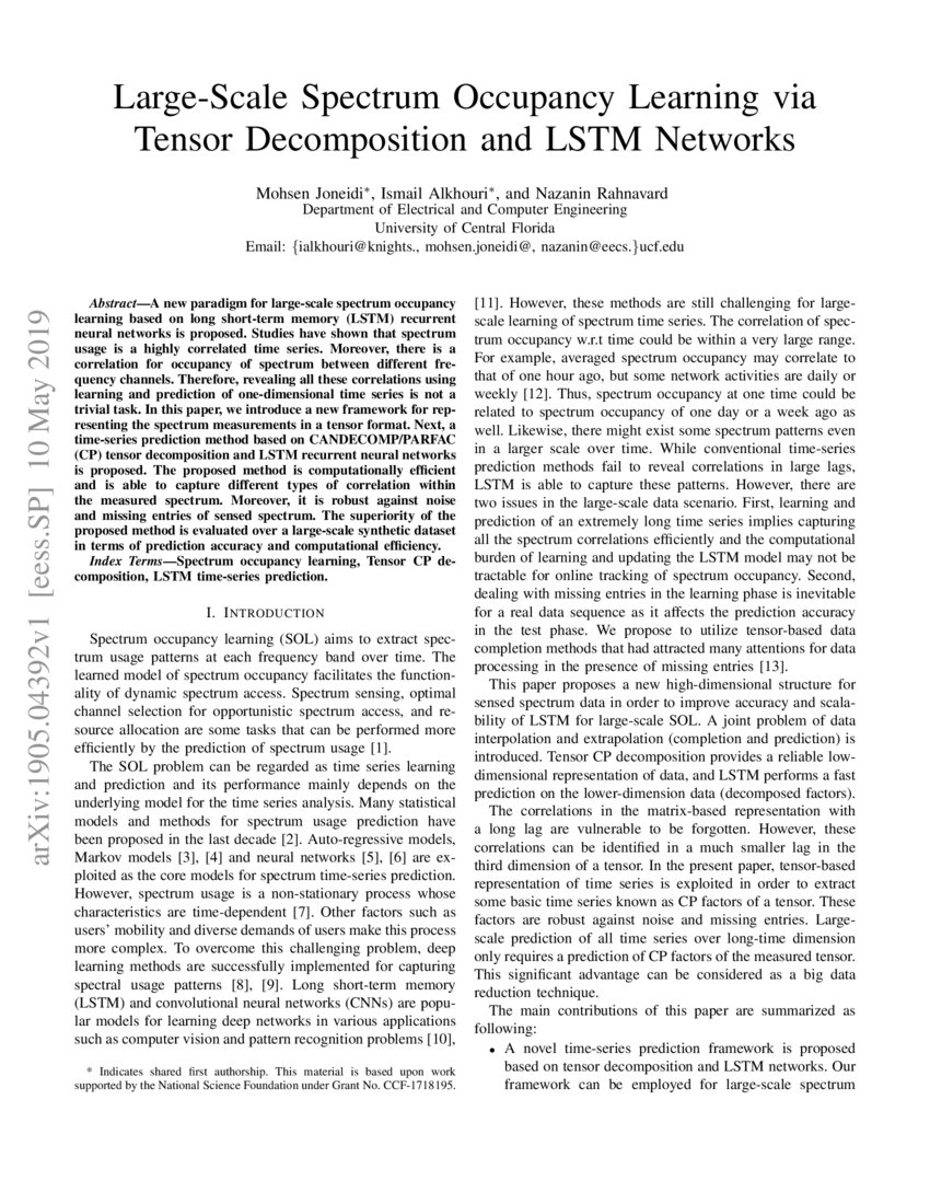 Large-Scale Spectrum Occupancy Learning via Tensor Decomposition and LSTM Networks | DeepAI