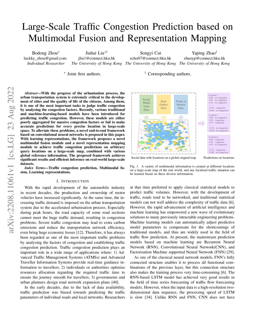 Large Scale Traffic Congestion Prediction Based On Multimodal Fusion And Representation Mapping