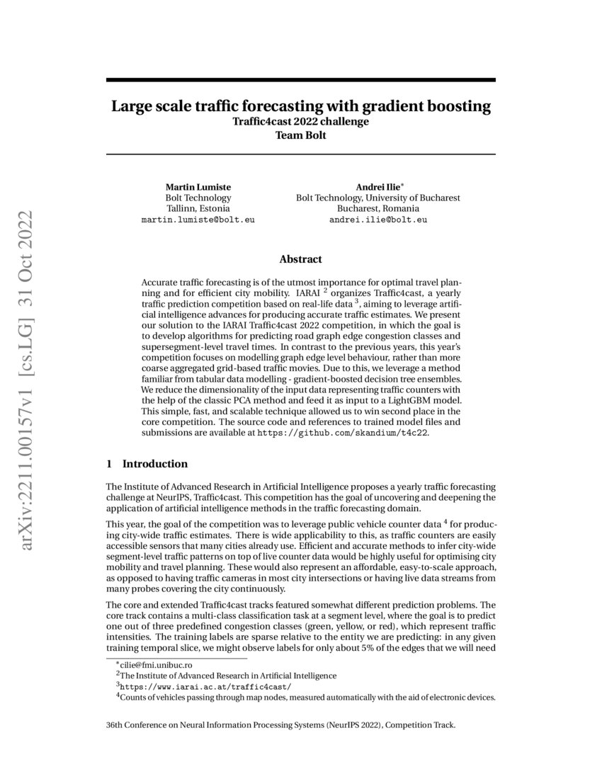 Large scale traffic forecasting with gradient boosting, Traffic4cast 2022 challenge | DeepAI
