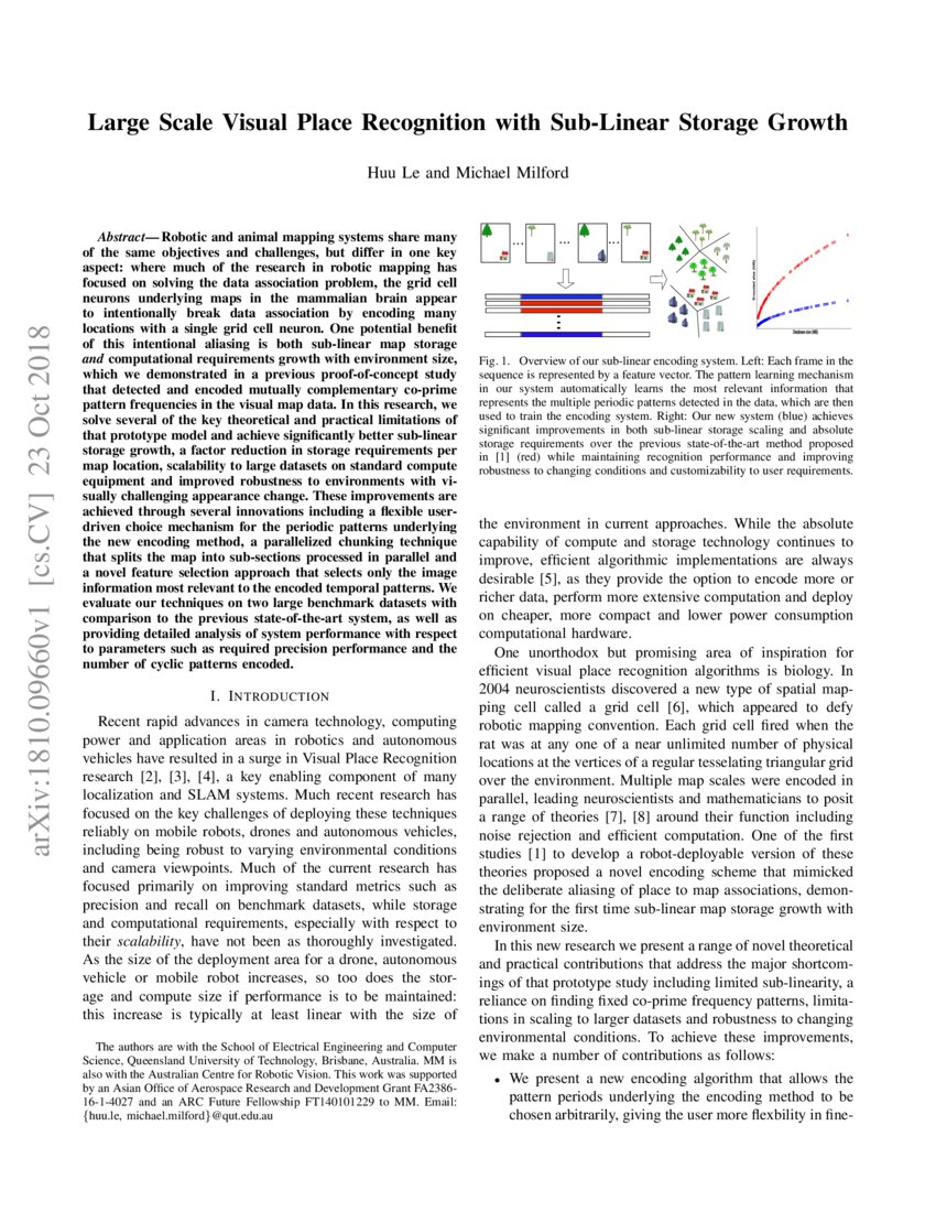 Large scale visual place recognition with sub-linear storage growth ...