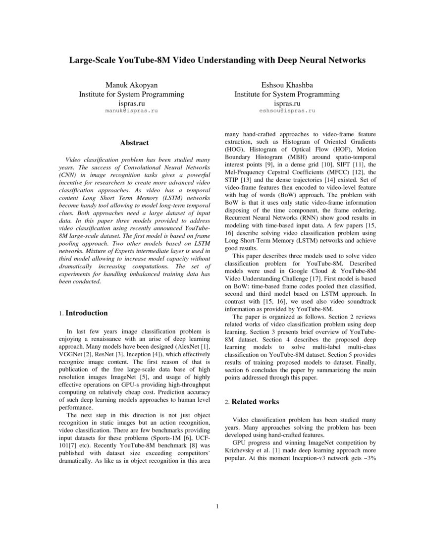 Large-Scale YouTube-8M Video Understanding with Deep Neural Networks ...