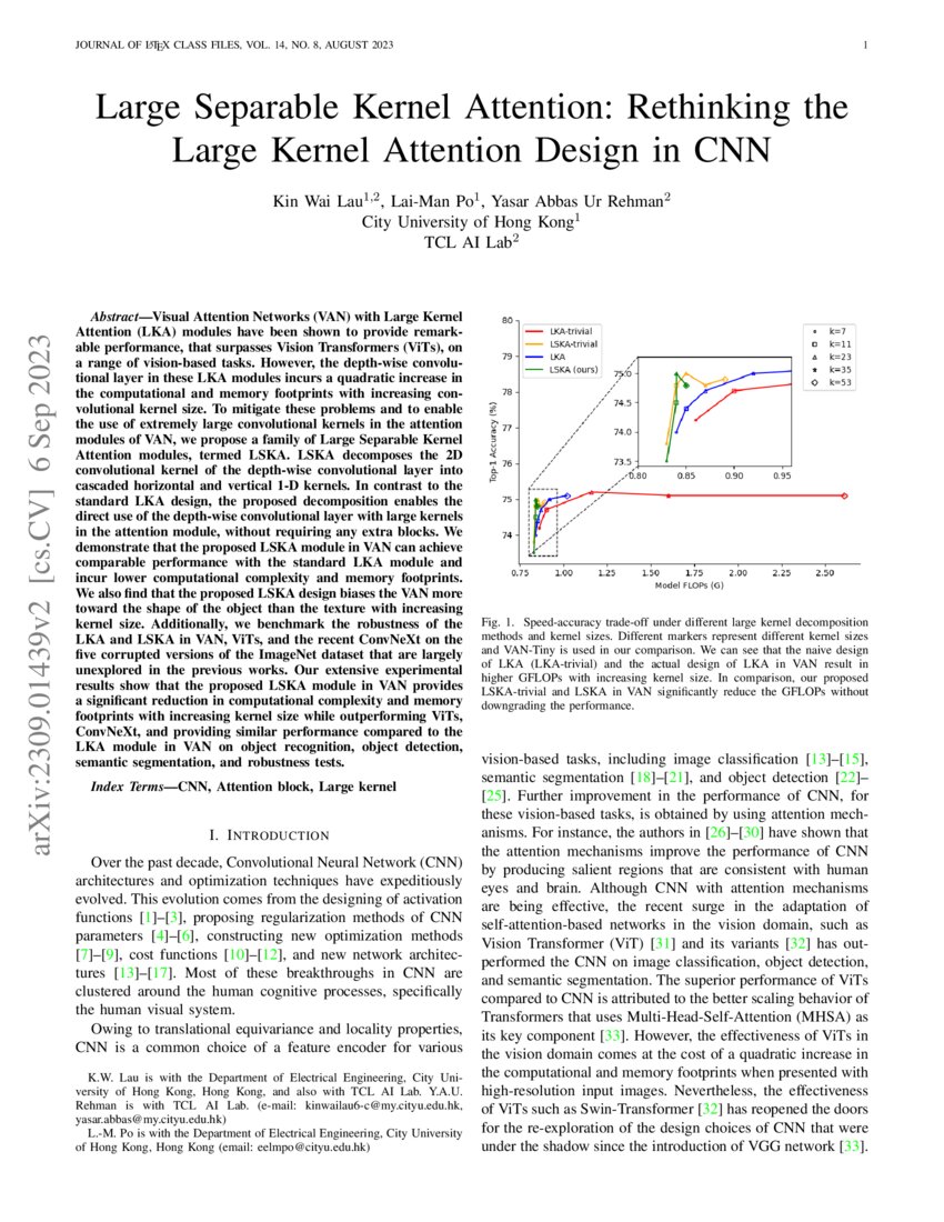 Large Separable Kernel Attention: Rethinking the Large Kernel Attention Design in CNN | DeepAI