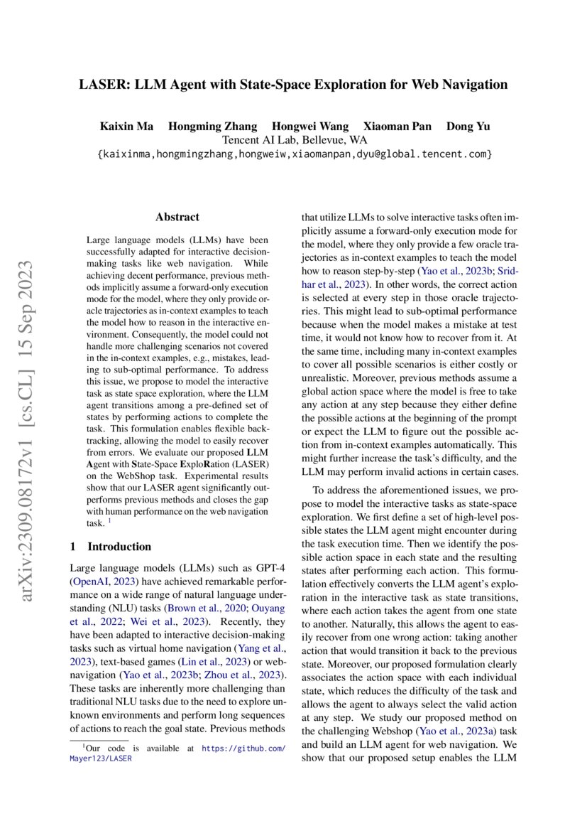 LASER: LLM Agent with State-Space Exploration for Web Navigation | DeepAI